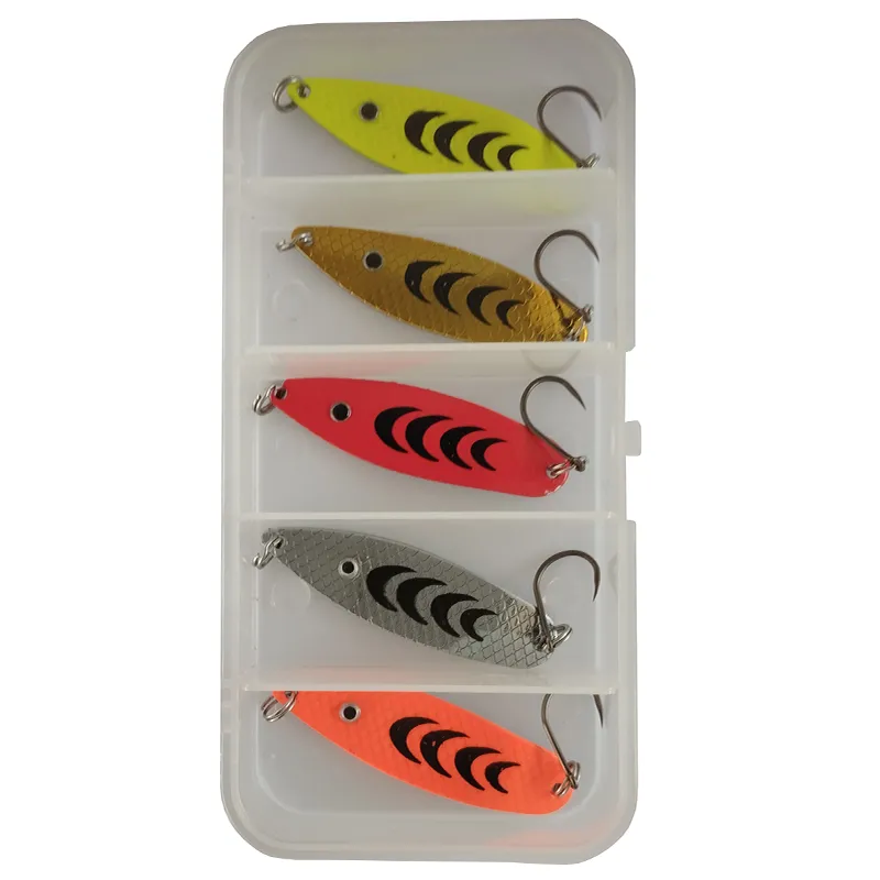 Trout Spoons Lure Set Yellow Silver Red Orange Gold 5 Pack